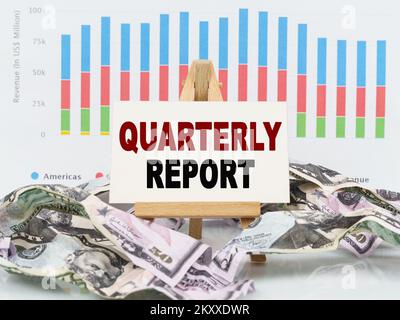 investment report, financial quarterly report, money on a printed sheet ...