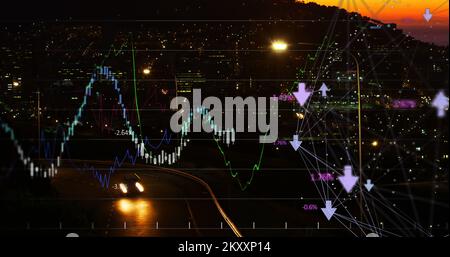 Financial curves over city by night Stock Photo - Alamy