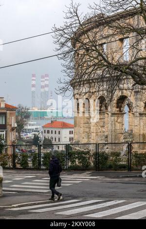 Roman Amphitheatre is puctures in the northern Adriatic city of Pula ...
