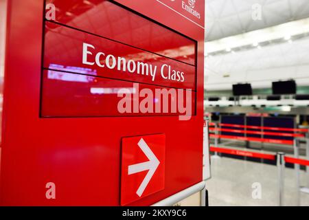 Emirates airline check in desk seen at London Stansted Airport Stock ...