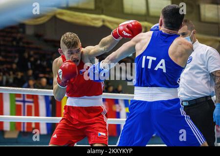 Jan Polak of Czech Republic (red) fights Giacomo Micheli of Italy (blue ...