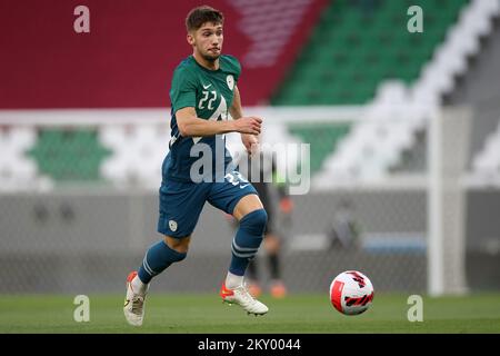 Adam Gnezda CerinÂ of Slovenia in action against Andrej Kramaric of ...