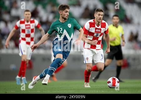 Adam Gnezda CerinÂ of Slovenia in action against Andrej Kramaric of ...