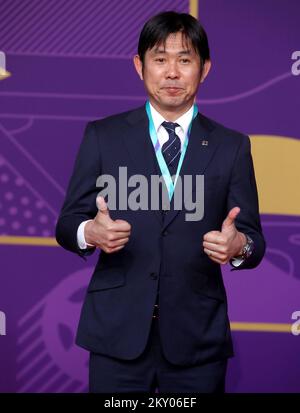 Japan head coach Hajime Moriyasu reacts during a World Cup Group F ...