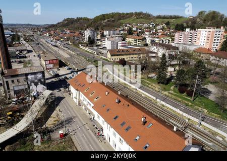 A ariel view show construction site of bicycle and pedestrian bridge in ...