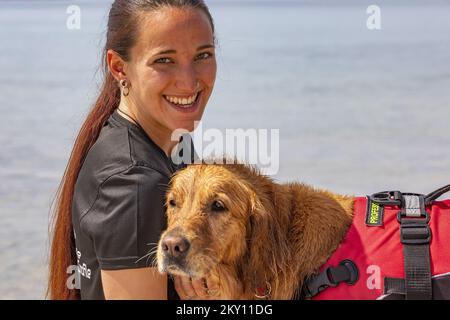 Rescue dog exercises held on Bi-Dog Beach, where owners and their dogs ...