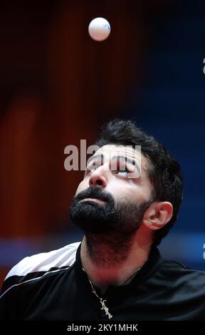 Noshad Alamiyan of Iran action against Chuang Chih-Yuanin during WTT ...