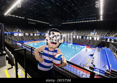 Mascot Roko of the 35th LEN European Water Polo Championships pose for ...