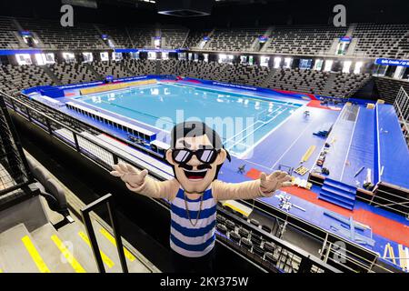 Mascot Roko of the 35th LEN European Water Polo Championships pose for ...
