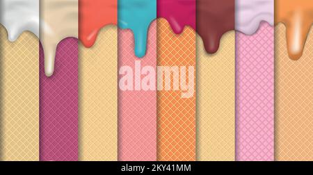 Set 8 pcs. texture background of ice cream of different flavors and ...
