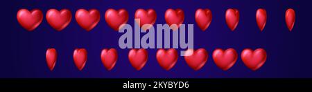 Animated red heart sequence game sprite sheet. Cartoon vector love ...