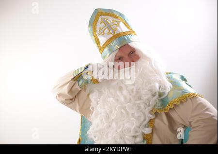Sinterklaas portrait USA on a white background. Dutch Santa Claus St ...