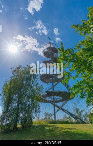 Hoehenpark Killesberg, Killesberg tower, stairs, wire ropes, circles ...