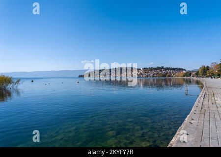 Ohrid, North Macedonia - 1 November, 2022: landscape view of Lake Ohrid ...
