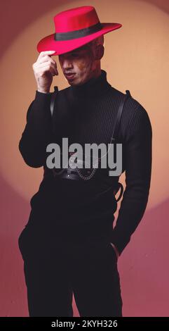Vitiligo, man face and fashion model portrait for luxury beauty, style ...