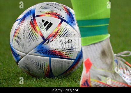 Edge motif: Close-up, official match ball with logo, emblem. Football ...