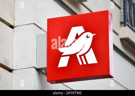 Illustration picture shows the sign of a Auchan store with the logo of ...