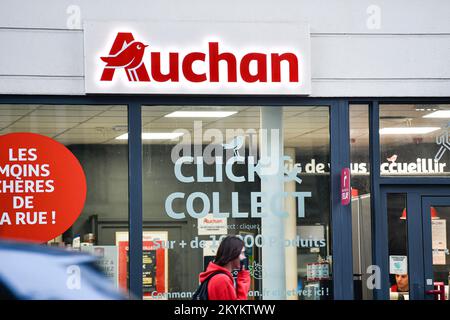 Illustration picture shows the sign of a Auchan store with the logo of ...