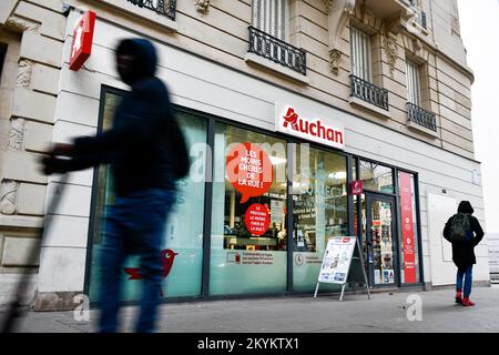 Illustration picture shows the sign of a Auchan store with the logo of ...