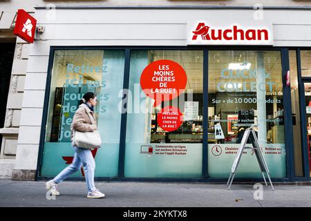 Illustration picture shows the sign of a Auchan store with the logo of ...