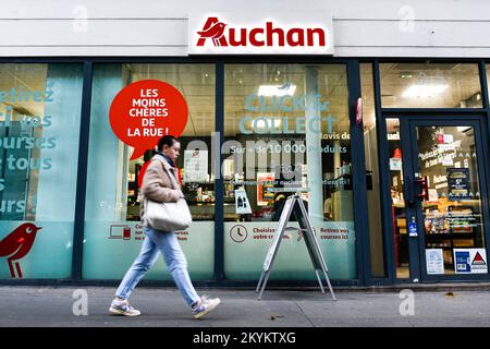 Illustration picture shows the sign of a Auchan store with the logo of ...