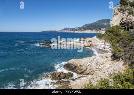 Ventimiglia, Italy - 07-07-2021: The beautiful Balzi Rossi beach in ...