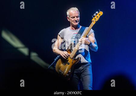 Sting, real name Gordon Sumner, live performance on stage. Bass player ...