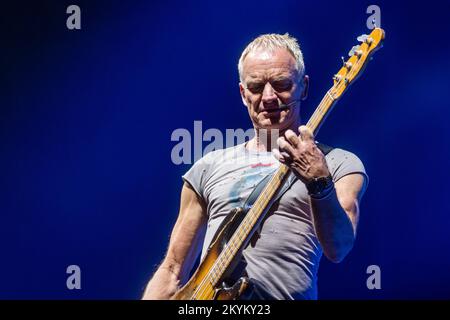 Sting, real name Gordon Sumner, live performance on stage. Bass player ...