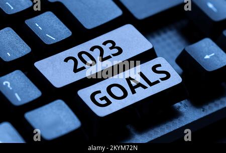 Sign displaying 2023 Goals, Business showcase A plan to do for ...