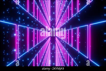 Glowing neon lines and gridding, neon background, 3d rendering. Digital ...