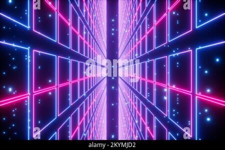 Glowing neon lines and gridding, neon background, 3d rendering. Digital ...