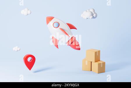 Rocket with boxes is ready to launch, Concept of the fast logistics and ...
