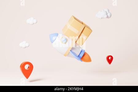 Rocket with boxes is ready to launch, Concept of the fast logistics and ...