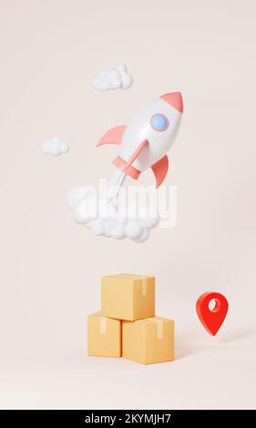 Rocket with boxes is ready to launch, Concept of the fast logistics and ...