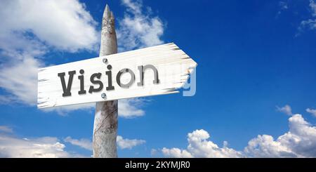 Vision - wooden signpost with one arrow Stock Photo - Alamy