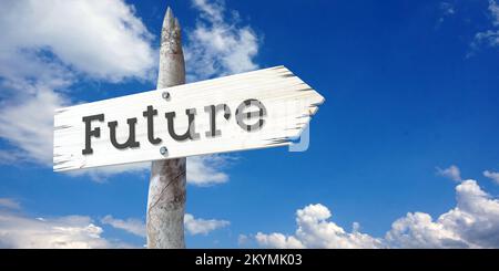 Future - wooden signpost with one arrow Stock Photo - Alamy