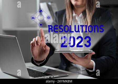 Inspiration showing sign Resolutions 2023. Business approach list of ...