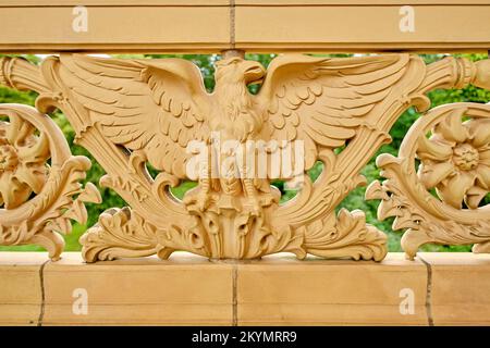 Prussian Eagle in brick stone, parapet of the Belvedere on Pfingstberg ...