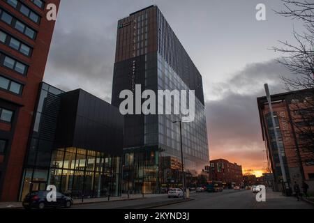 The Hyatt Regency Hotel at sunset on Booth Street West in Manchester ...