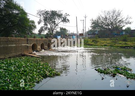Pollution control day, polluted sewage water coming through cemented ...