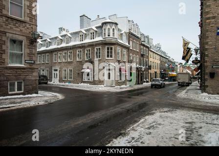 Street of Quebec old city winter overcast day Stock Photo - Alamy