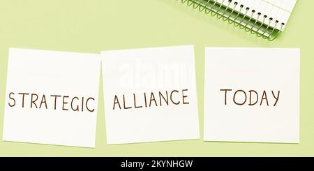 Hand writing sign Strategic Alliance. Concept meaning a bond between ...