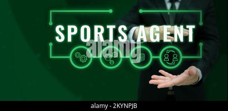 Sign displaying Sports Agent. Concept meaning person manages ...