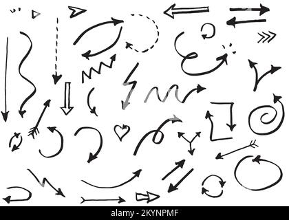 Collection of freehand drawn arrows. Set of simple arrows isolated on ...