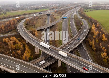 aerial view of the A1 and M62 motorway junction near Ferrybridge in ...
