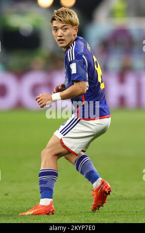 Ritsu DOAN of the Japan national football team practices for the match ...