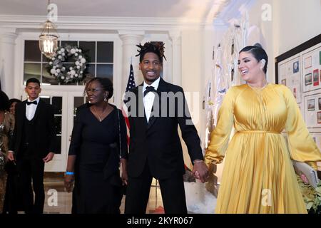 Musician Jon Batiste arrives with his wife Suleika Jaouad for the State ...