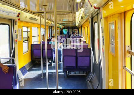 PARIS - SEPTEMBER 10, 2014: interior of Paris Metropolitain train. The ...