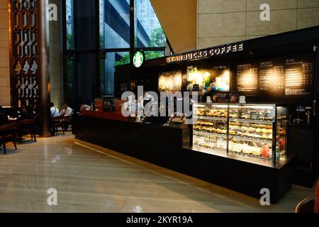SHENZHEN, CHINA - OCTOBER 15, 2015: Starbucks Cafe interior. Starbucks ...
