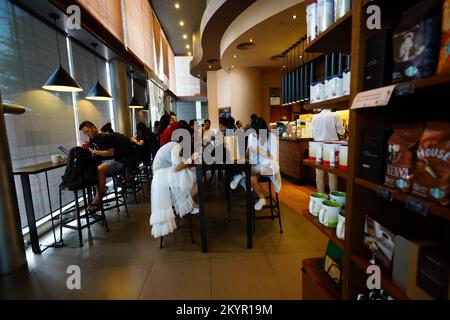 SHENZHEN, CHINA - OCTOBER 15, 2015: Starbucks Cafe interior. Starbucks ...